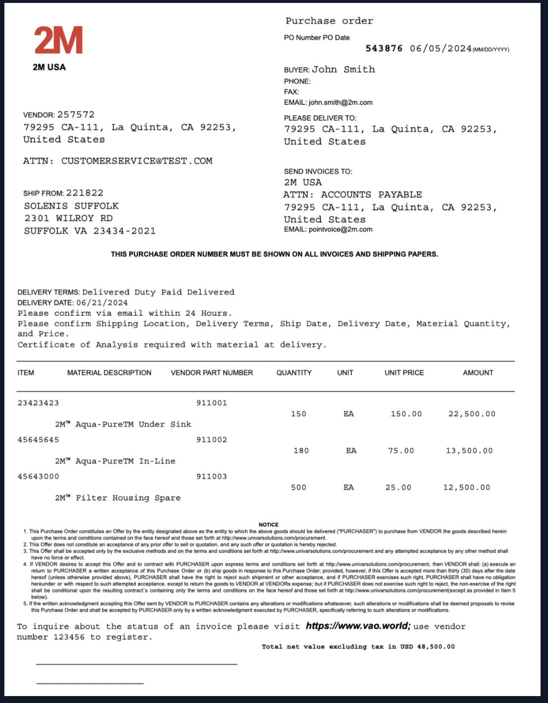 Sample Purchase Order Preview